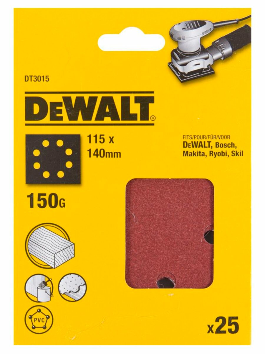 Шлифлисты перфорированные DEWALT, 115x140 мм, 150G, 25 шт, DT3015
