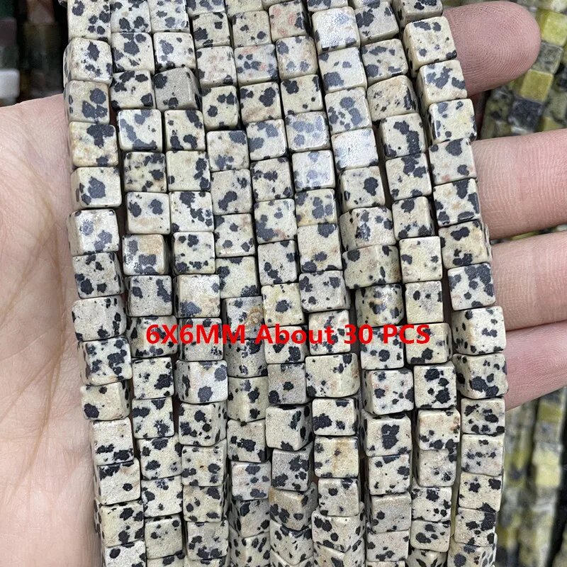 Бусины из яшмы далматинец 6x6 мм, 30 шт.