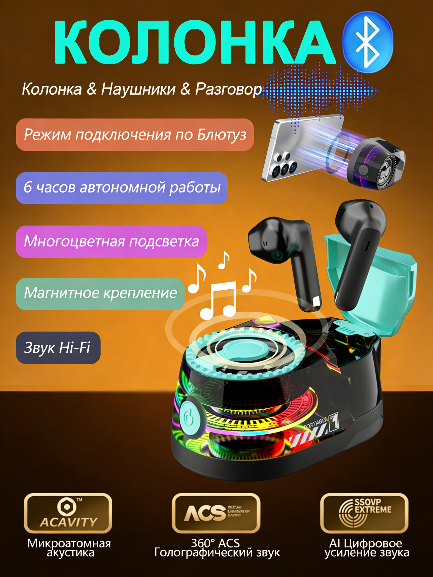 Наушники беспроводные Чехол для зарядки поддерживает воспроизведение магнитная фиксация, Bluetooth 5.4, зеленый