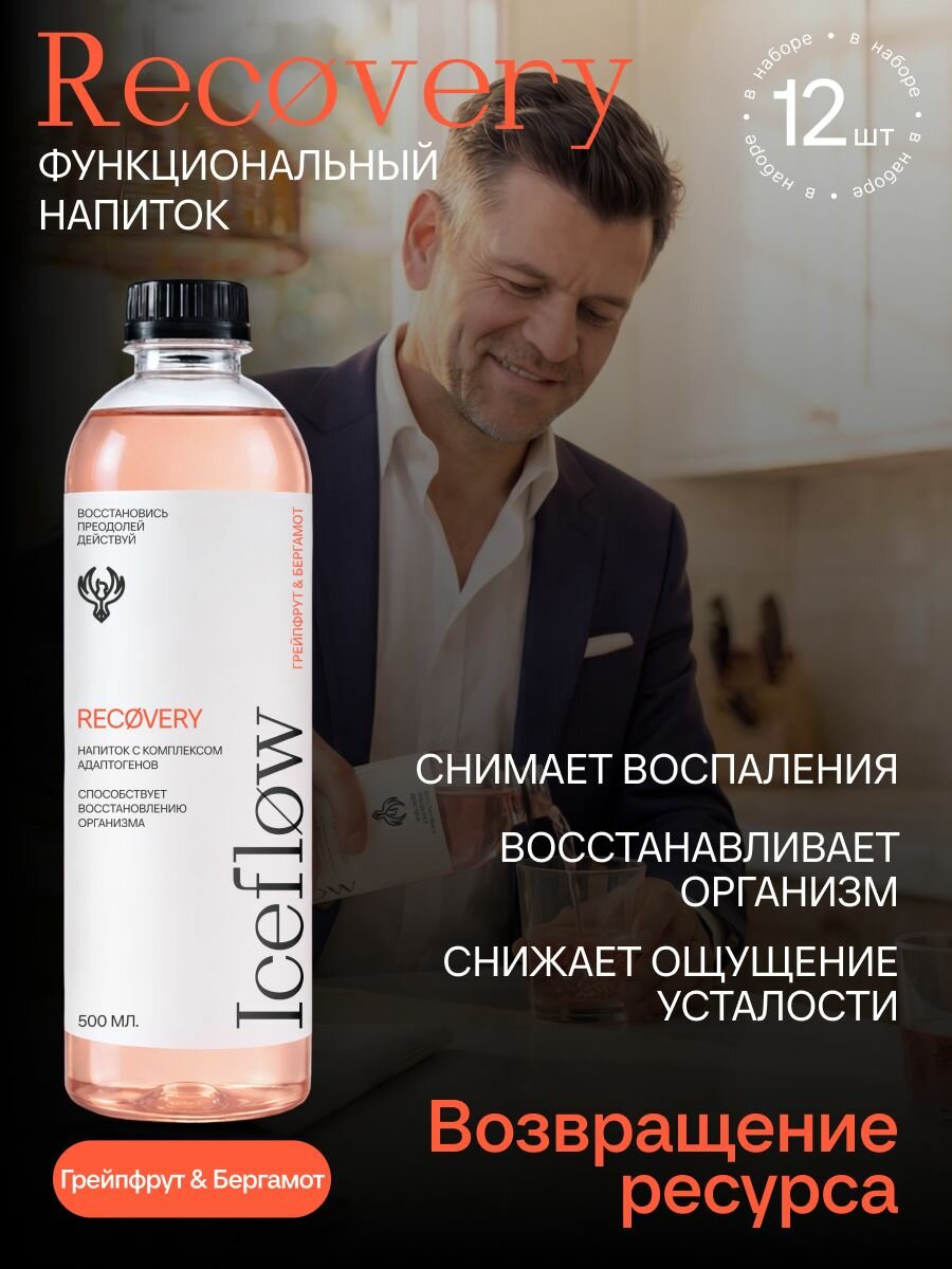 Функциональный напиток Iceflow Recovery для восстановления грейпфрут-бергамот 12х500 мл