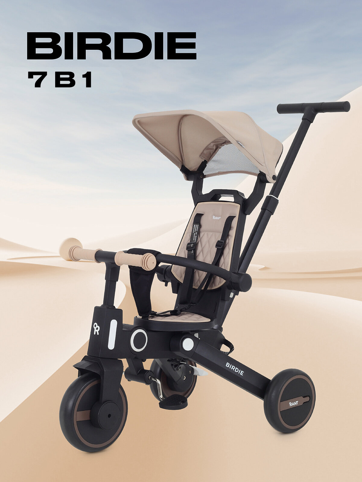 Детский складной трехколесный велосипед с родительской ручкой Rant Birdie Beige