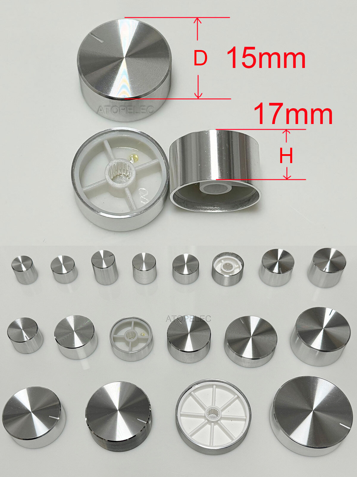2x D*H 15mm*17mm Алюминиевая ручка для аудио усилителя Серебряный ручка для аудиоаппаратуры фурнитура для усилителя