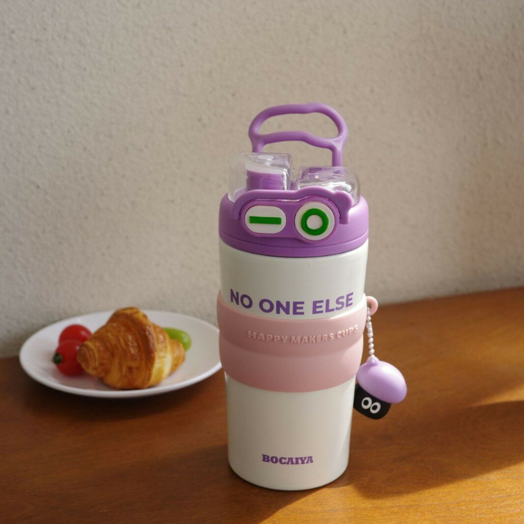 Термос-кружка для девочек, большая емкость, стильная кружка с трубочкой, новая модель 2025 года, термос-кружка для кофе из нержавеющей стали.