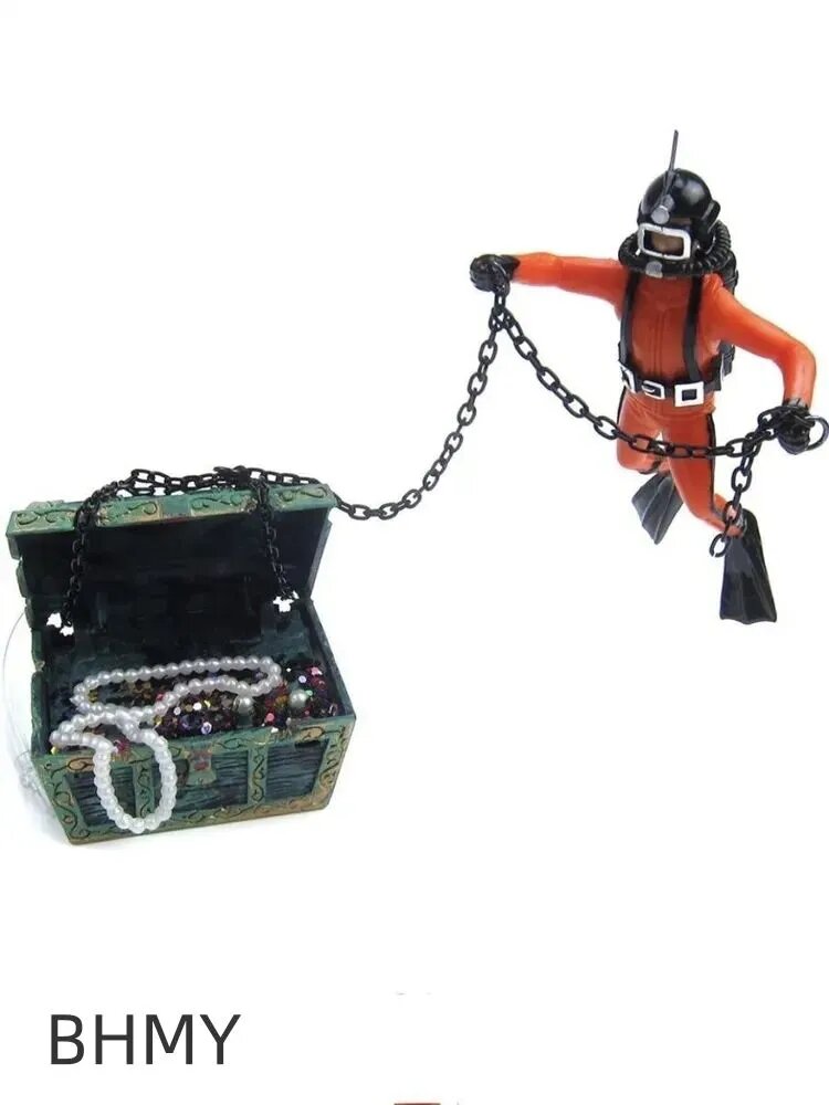 Декор для аквариума "Аквалангист" оранжевый