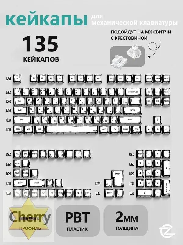 Кейкапы для механической клавиатуры, кейкапы cherry, кейкапы pbt, кириллица, кейкапы аниме