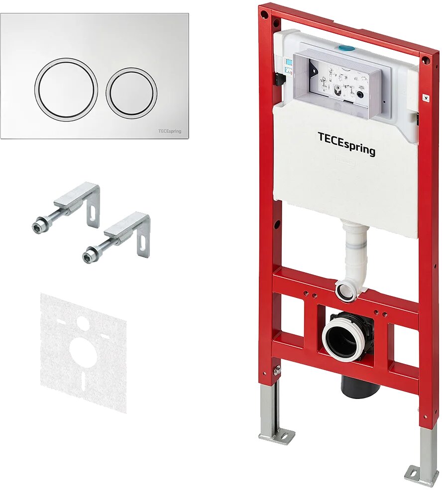 Инсталляция с кнопкой TECE TECEspring S401101 50, 6 см, крепление к стене/к полу, кнопка для унитаза хром, глянцевая, с шумоизоляцией