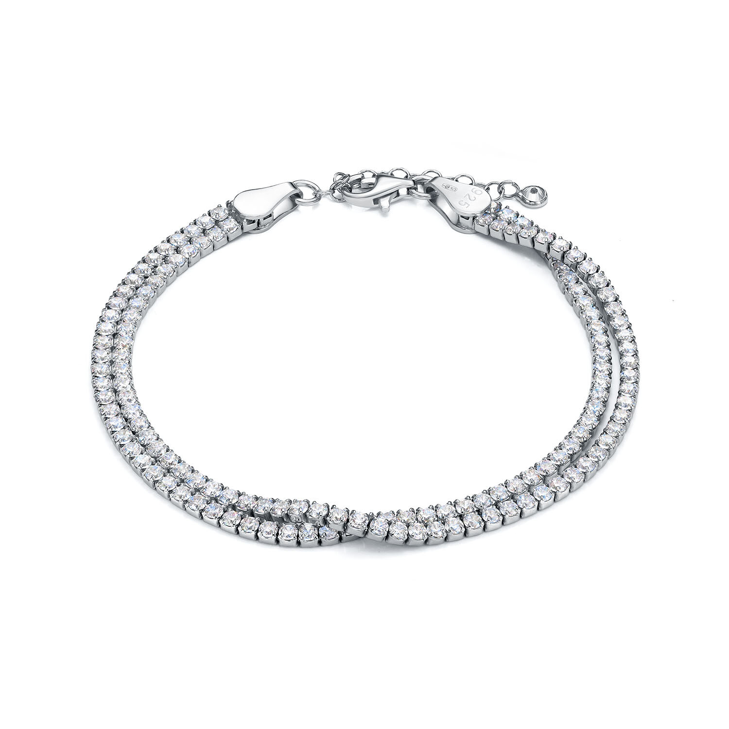 Браслет-цепочка, серебро, 925 проба, родирование, фианит