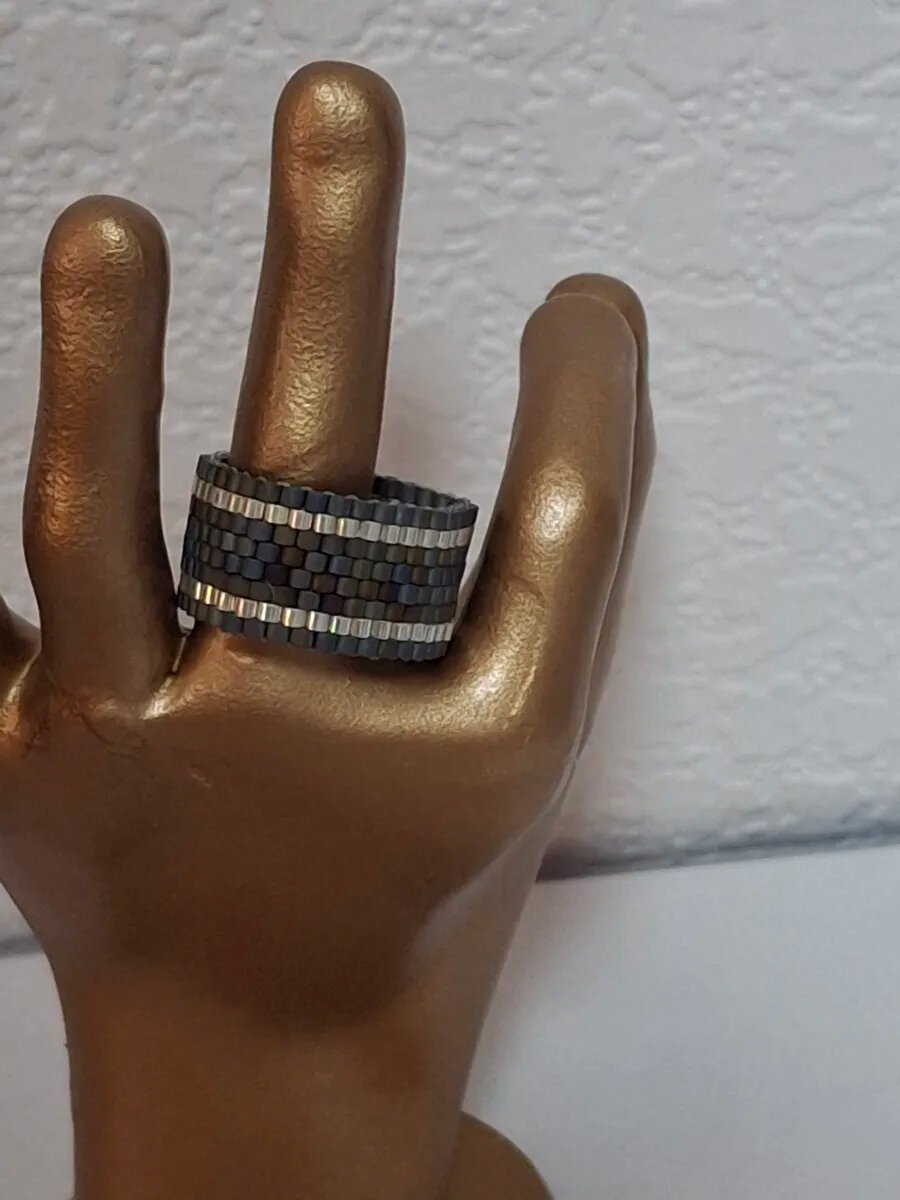 Кольцо плетеное из бисера "Джинс" р.16 - 1 шт