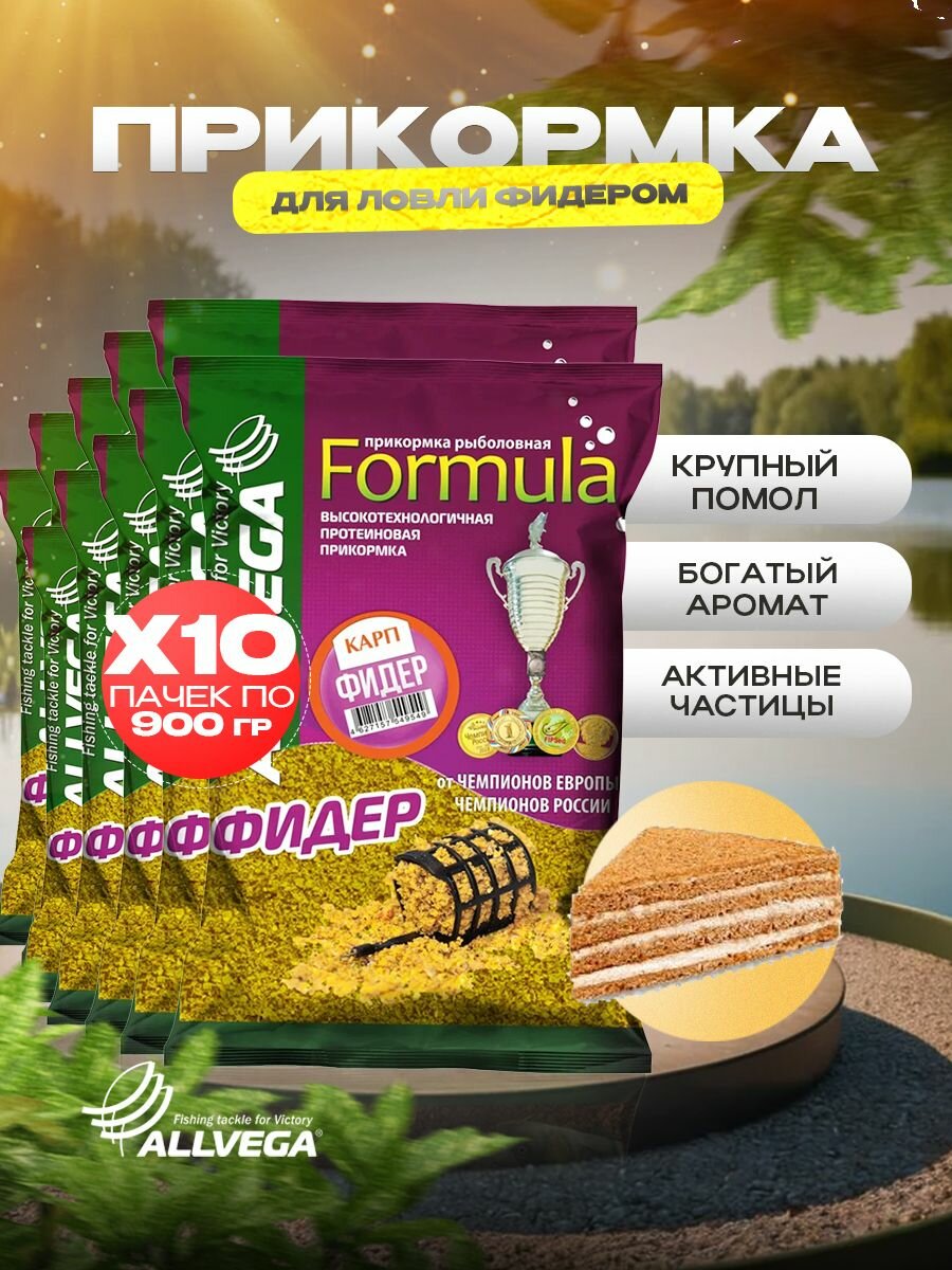 Прикормка для рыбалки Формула Фидер карп бисквит 0,9кг набор из 10шт