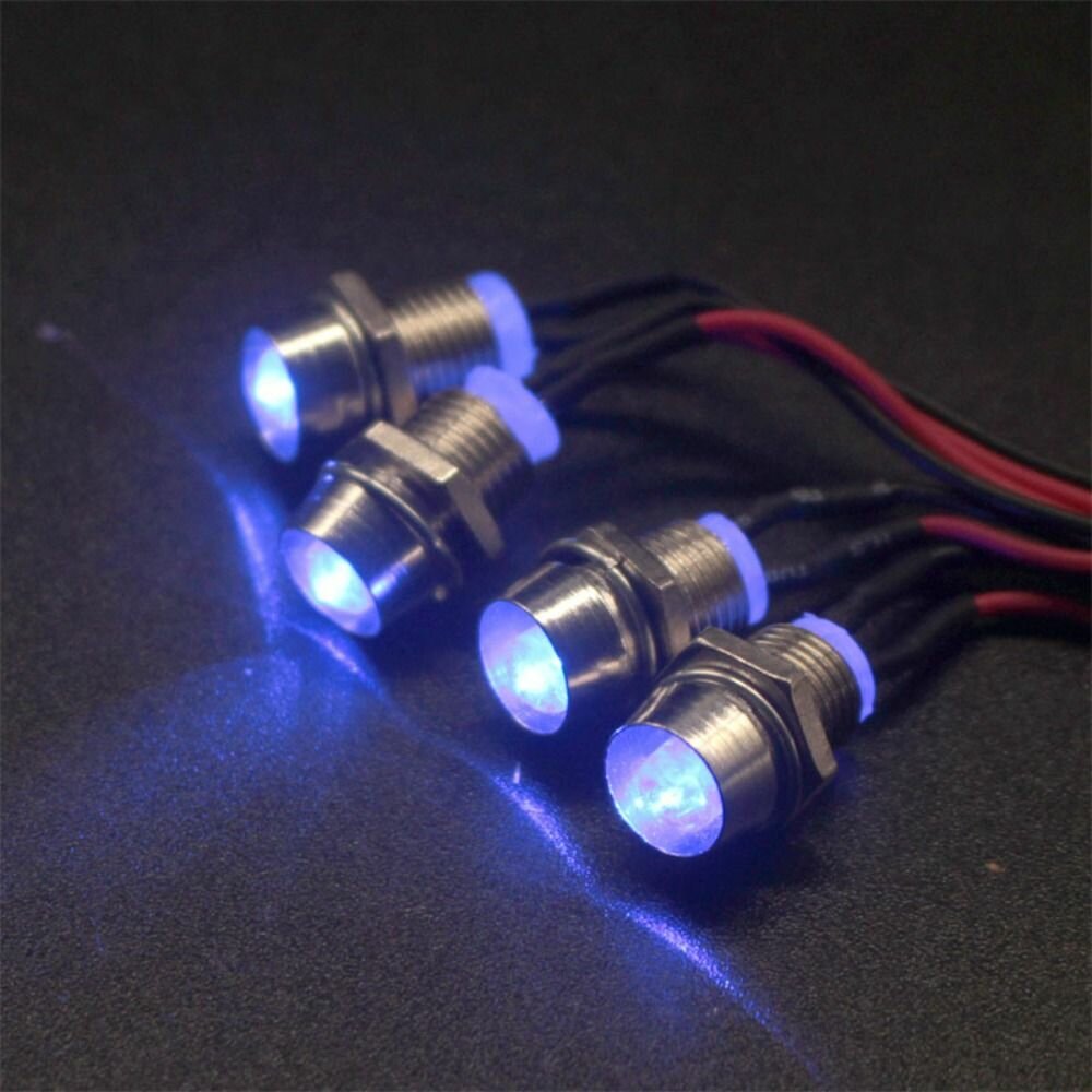 LED комплект фар для радиоуправляемого грузовика RC 1/8 1/10 1/12 — 4 головки, металл, разъем JR, 3-7В, разноцветный