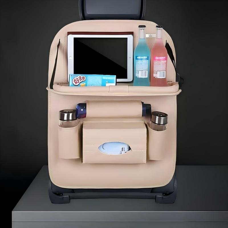 Органайзер автомобильный со столиком на спинку сиденья авто из экокожи с карманами чёрный