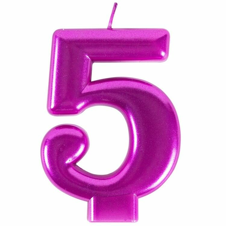 Свеча Веселая затея цифра 5, ярко-розовая, высота 8 см