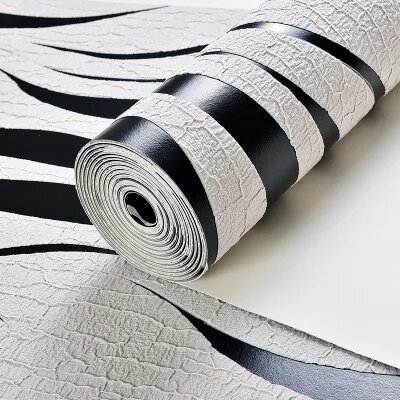 Бумажные обои DZQ волнистые полосатые для гостиной Black, 2mx53cm