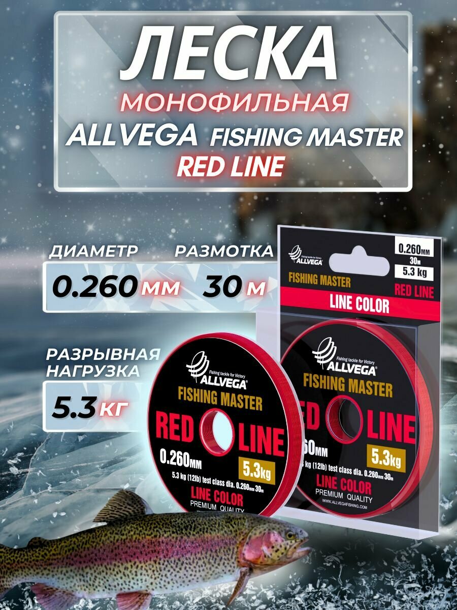 Леска для зимней рыбалки Fishing Master 0.26мм 30м 5.3кг красная