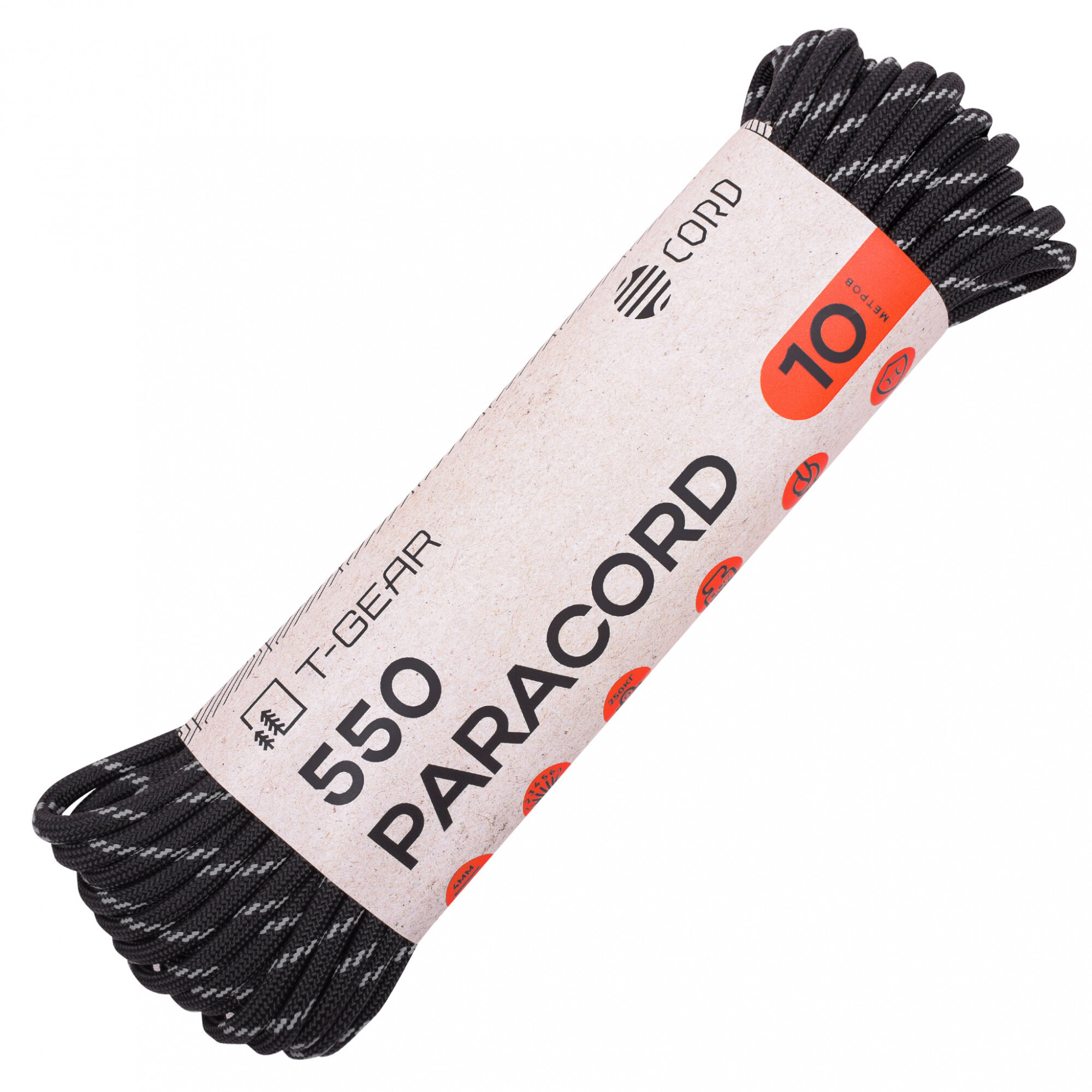 Паракорд 550 T-Gear x CORD nylon 10м световозвращающий (Black)