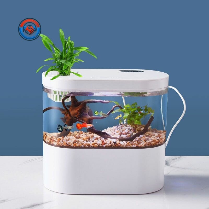 Мини аквариум 2 л с двухъярусной системой, акриловый куб 360 , встроенный фильтр и LED подсветка USB, компактный домашний интерьерный аквариум для рыбок и растений