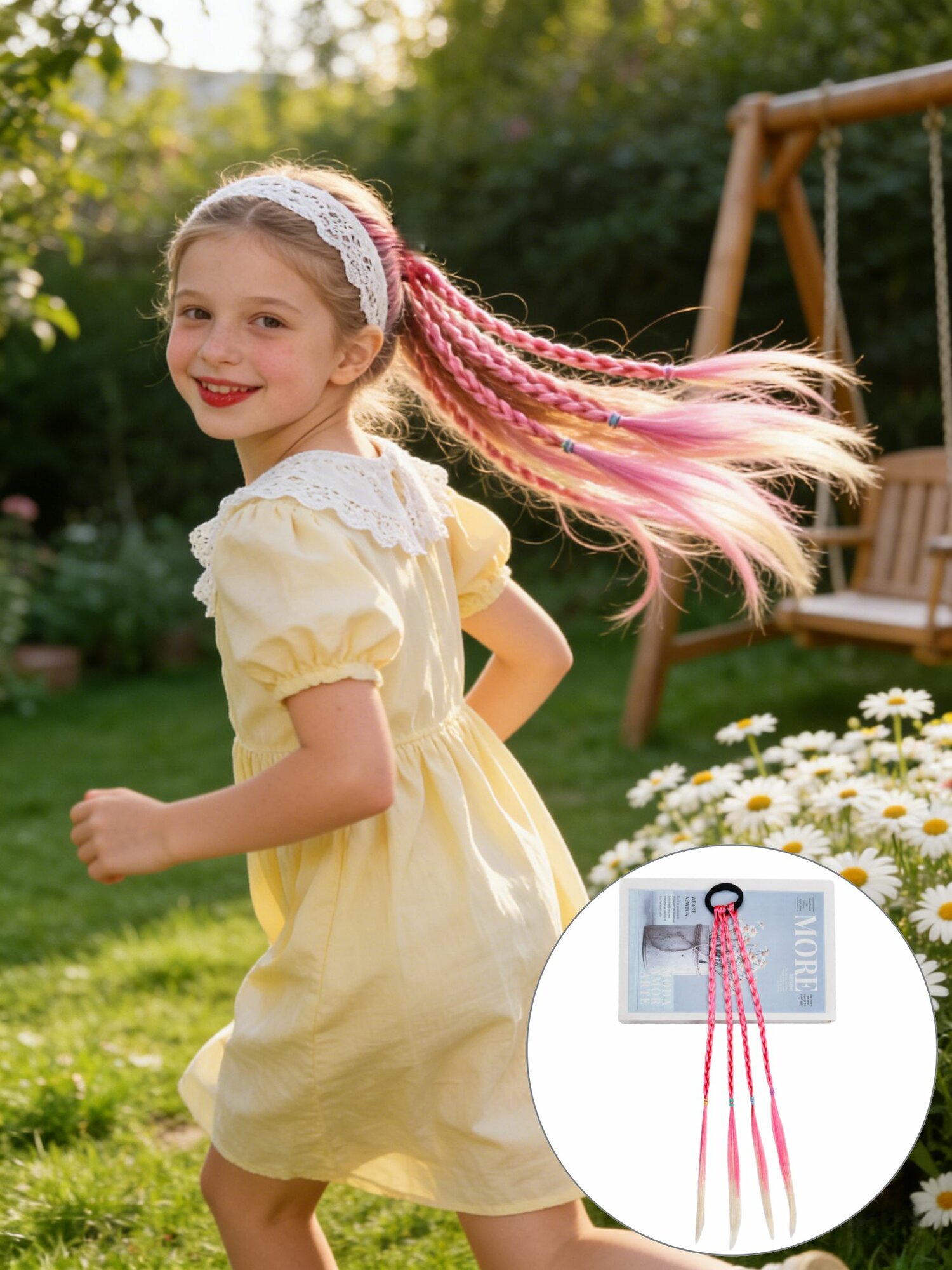 Детские флуоресцентные накладные волосы Красочные накладные волосы для хвоста