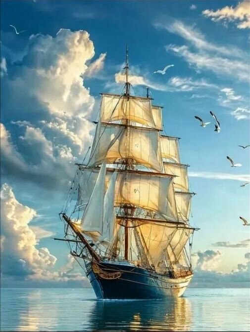 Алмазная мозаика 50х70 см Корабль на закате