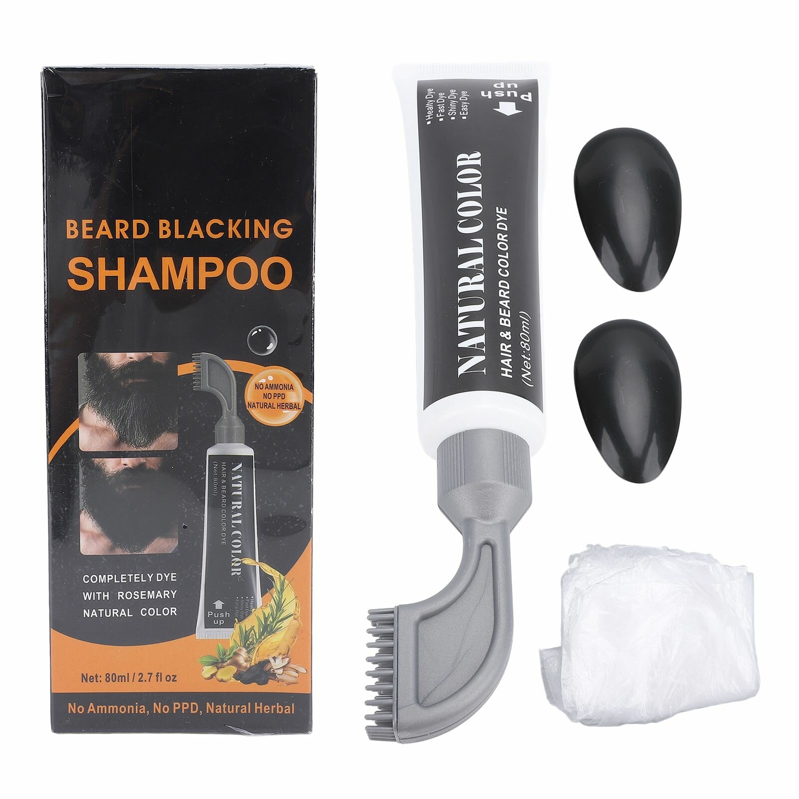 Расческа-аппликатор для окрашивания бороды 80 мл, стойкая черная краска