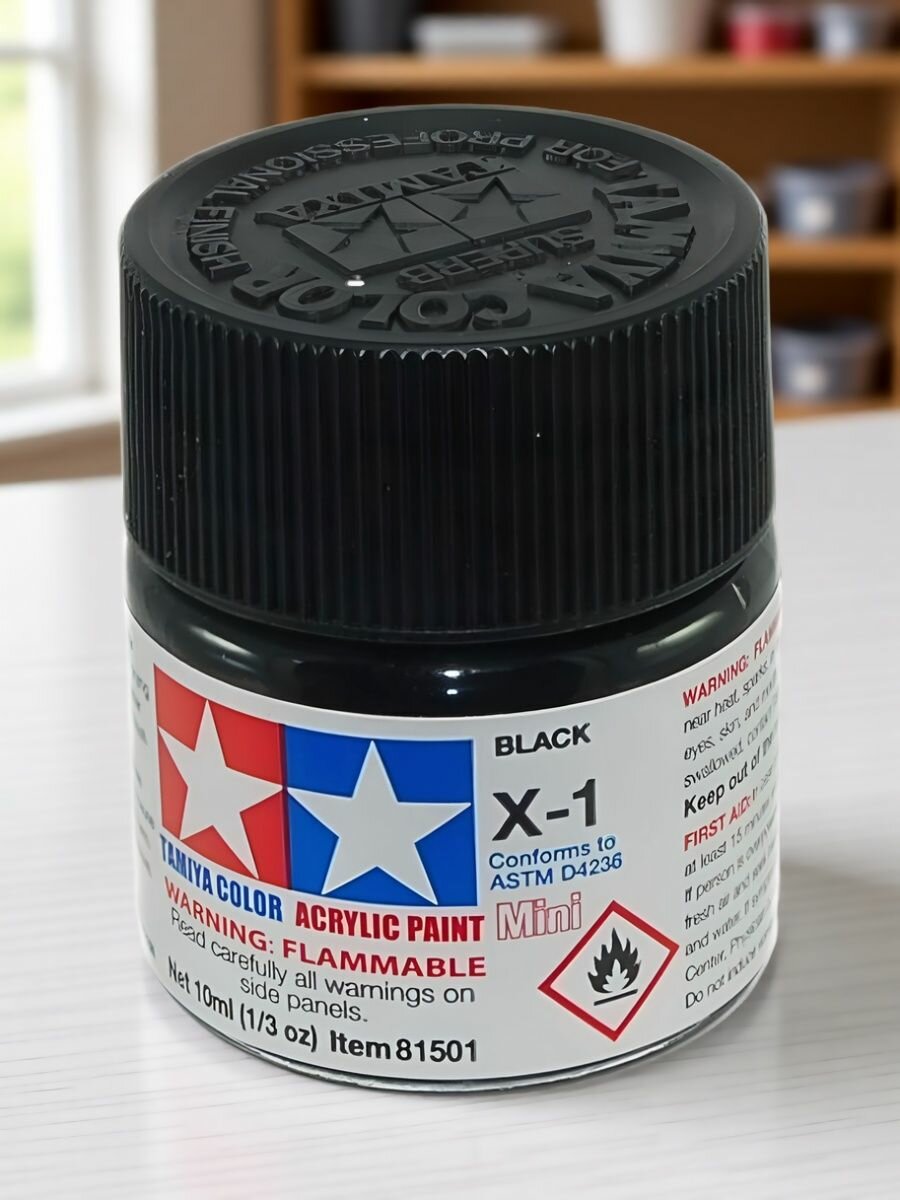 X-1 Black (Черная глянцевая) акриловая краска, 10 мл.