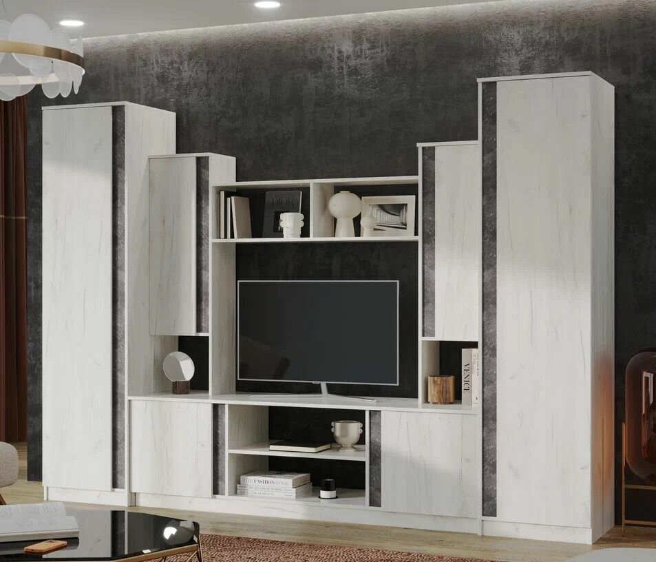 Гостиная Атлантида 5 (Бетон темный/Дуб Крафт Белый)