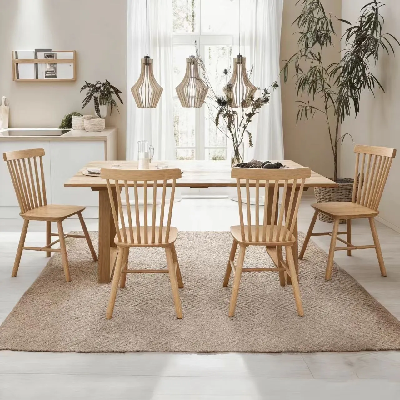 Стулья для кухни 4 шт, натуральный цвет дерева, массив древесины, нагрузка до 140 кг