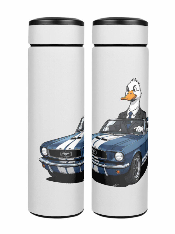 Термос «Деловой гусь за рулём автомобиля» (белый)