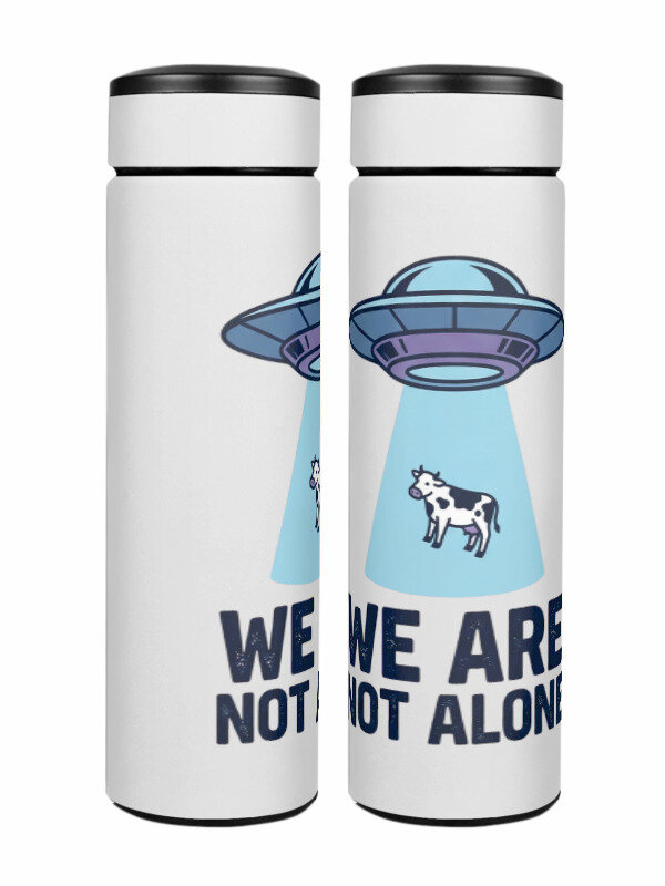 Термос «We are not alone, Похищение коровы нло» (белый)