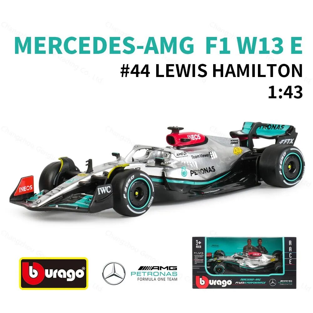 Bburago 1:43 Mercedes AMG 2022 W13 E Performance Формульный болид Формулы-1, Литые под давлением автомобили, коллекционная модель гоночных игрушек