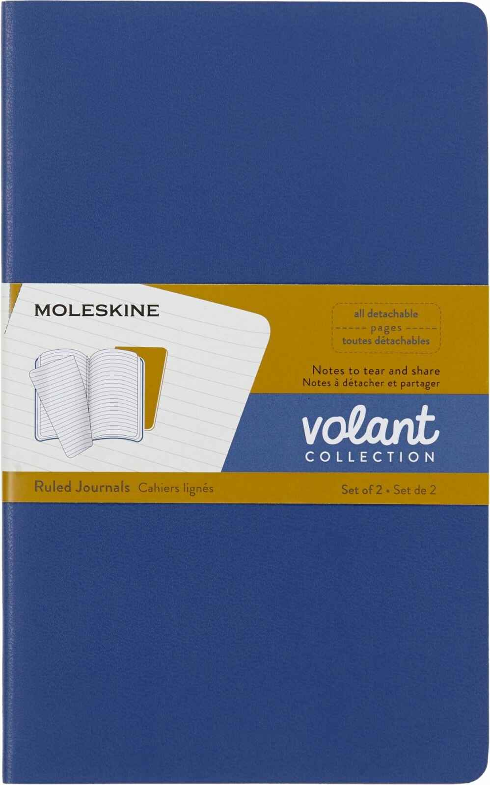 Блокнот Moleskine Volant Large 130х210 мм, 96 стр, линейка мягкая обложка синий, желтый янтарный 2 шт (QP721B41M17)