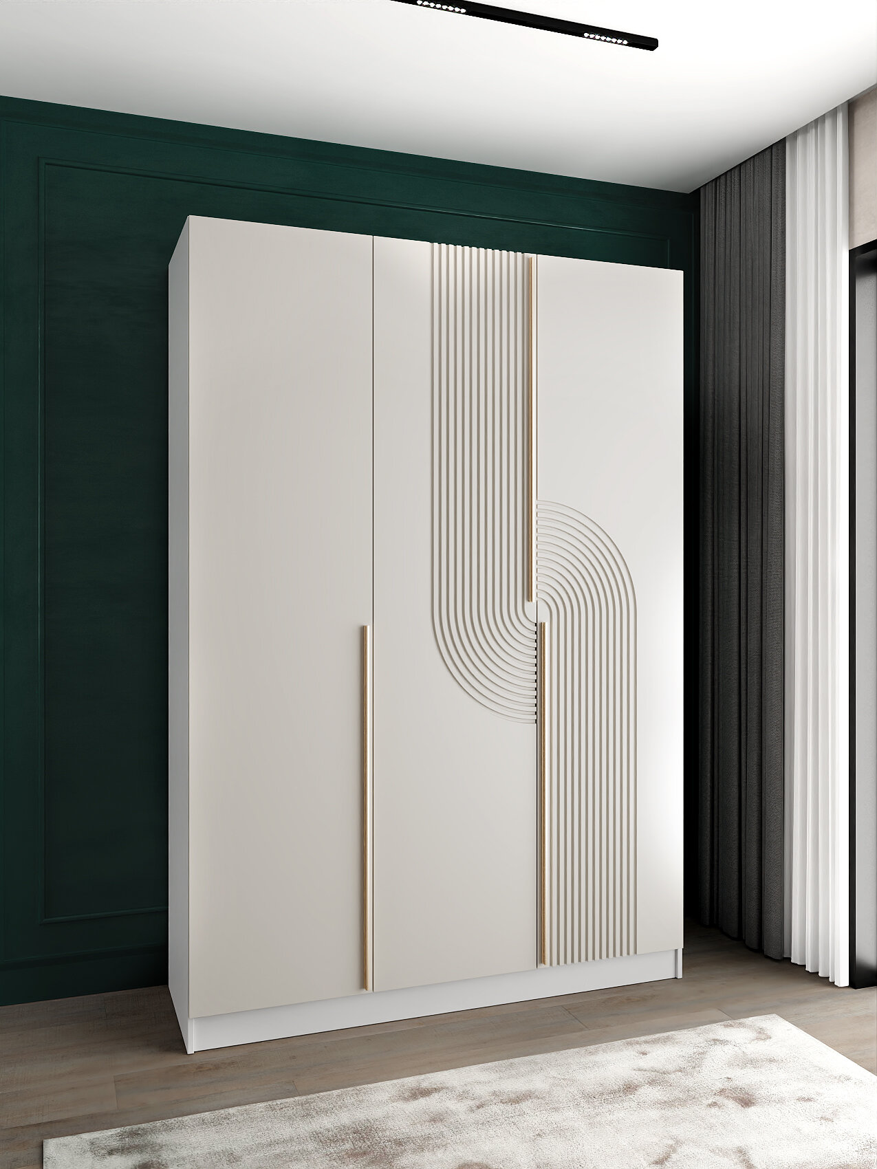 Шкаф для одежды 3х створчатый Феникс ФЗ№7, шагрень платина, ручки золотые