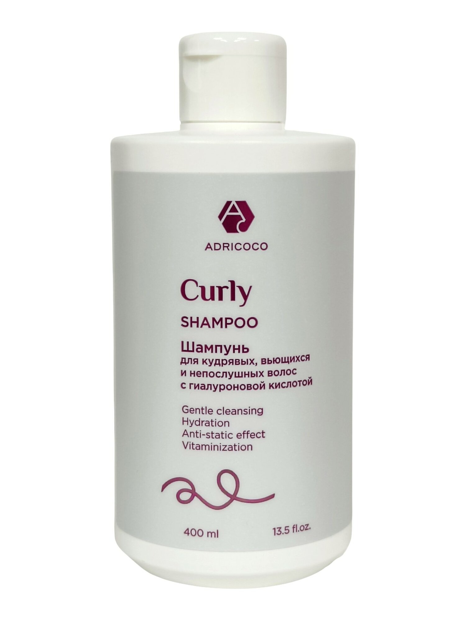 Шампунь с гиалуроновой кислотой Adricoco Curly, для кудрявых, вьющихся и непослушных волос, 400 мл