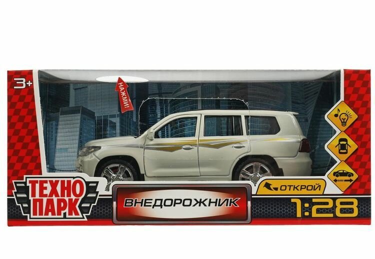 Машинка Shantou модель инерционная 1:28 Внедорожник 17,5 см, металл, свет, звук, открываются двери, белый, от 3 лет, 2304008935-WH-R