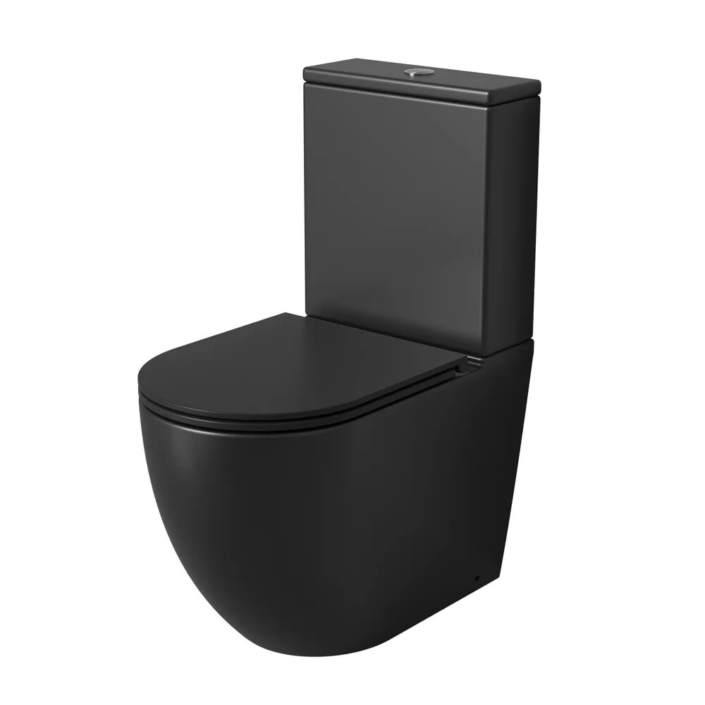 Унитаз-компакт напольный Grossman GR-4494BMSQ с микролифтом, безободковый, антивсплеск, фаянсовый, черный, матовый, овальный, с нижним подводом, сиденье для унитаза в комплекте