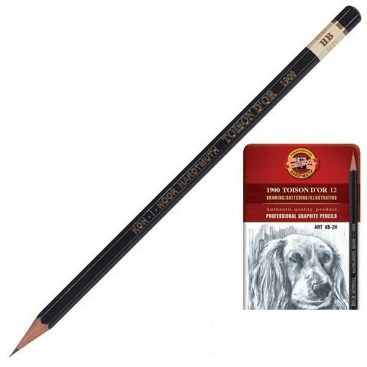 Набор чернографитных карандашей Koh-I-Noor Toison D'or (8B-2Н, заточенные, без ластика) 12шт. (1912012001PL)