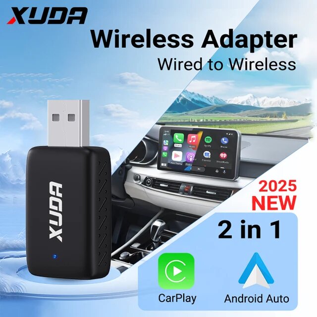 Беспроводной мини-бокс XUDA 2-в-1 CarPlay AI для автомобилей Android работает по принципу «подключи и работай», автоматически подключается, совместим с 99% моделей автомобилей и подходит для автомобильных магнитол.