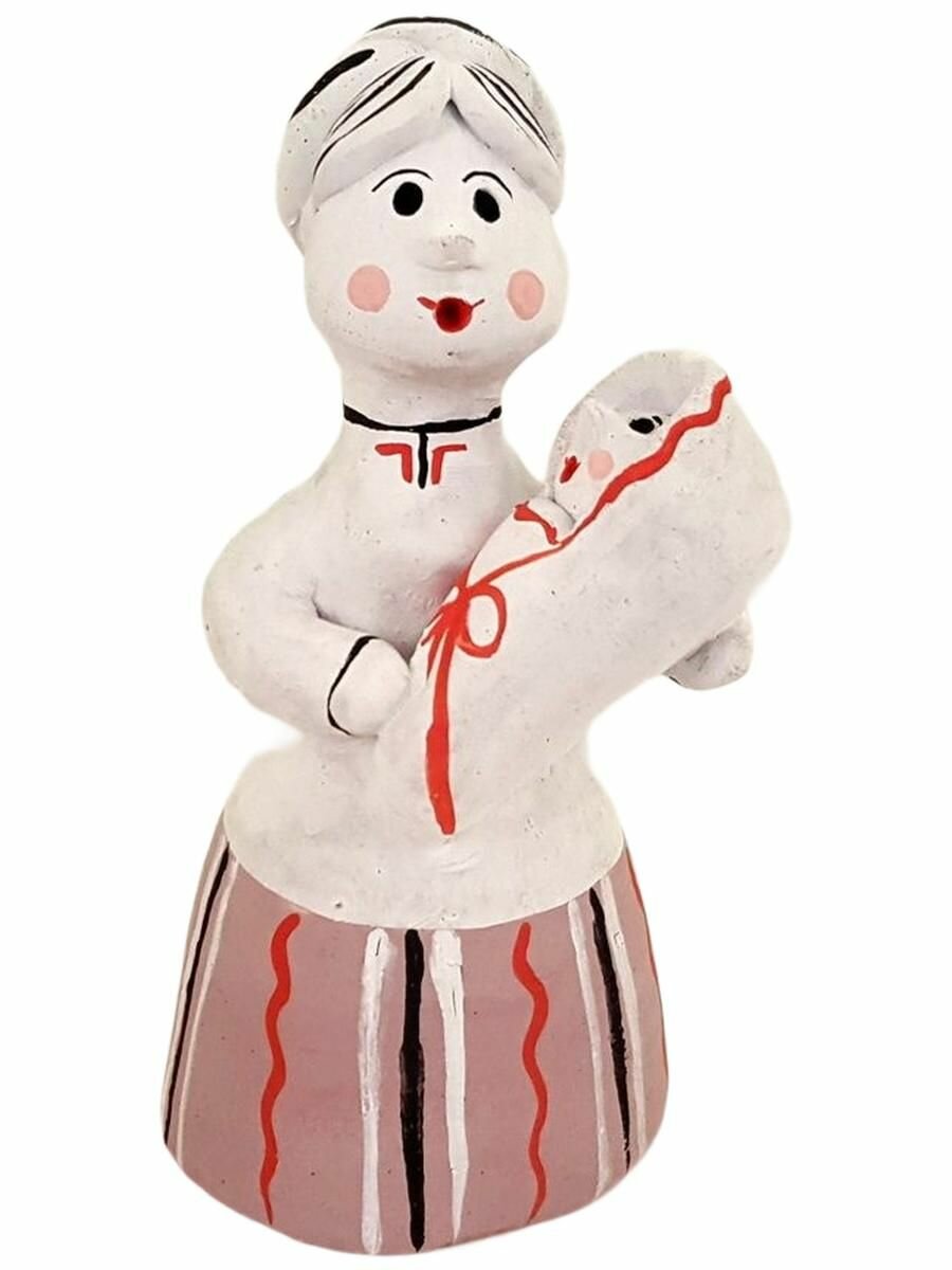 Женщина с ребенком, Каргопольская глиняная игрушка, ручная авторская работа