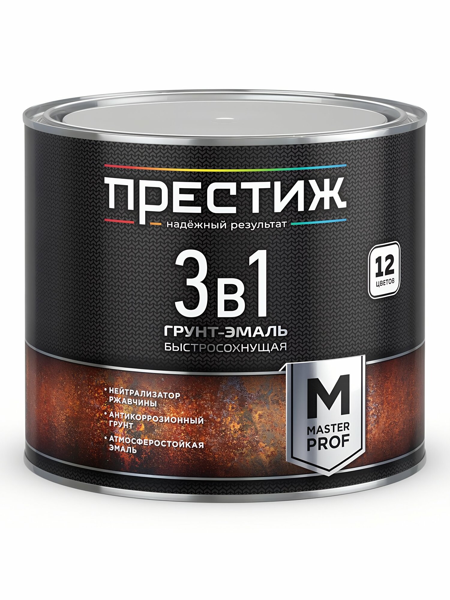 Грунт-эмаль по ржавчине Престиж Мастер 3в1 черная 1.9 кг быстросохнущая смоляная для металла наружных и внутренних работ