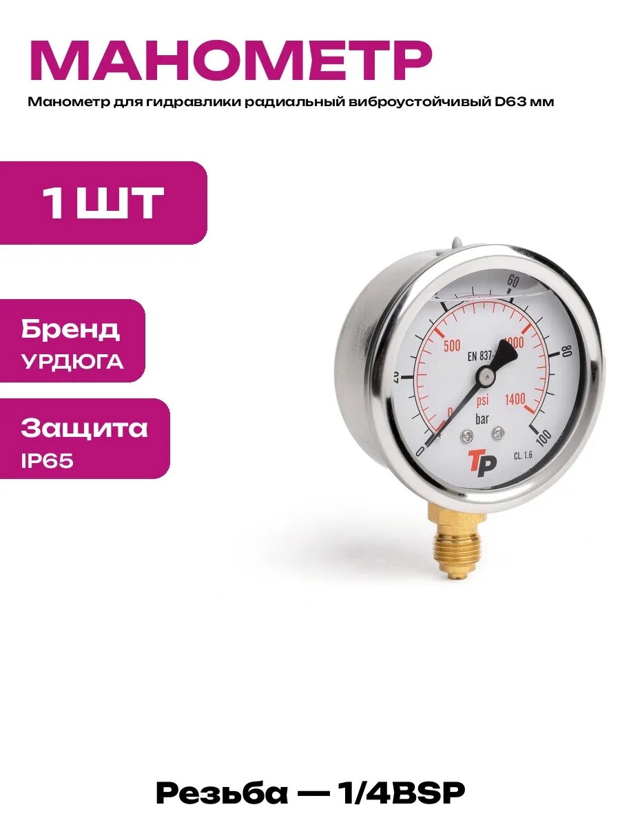 Прибор измерения давления гидравлический радиальный 100 бар