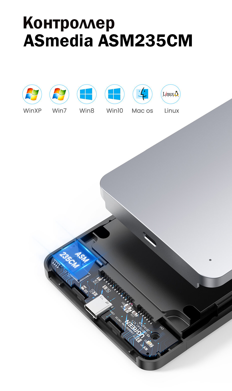 Ugreen Внешний корпус для HDD/SSD 2,5, USB-C 3.1 GEN2 70498