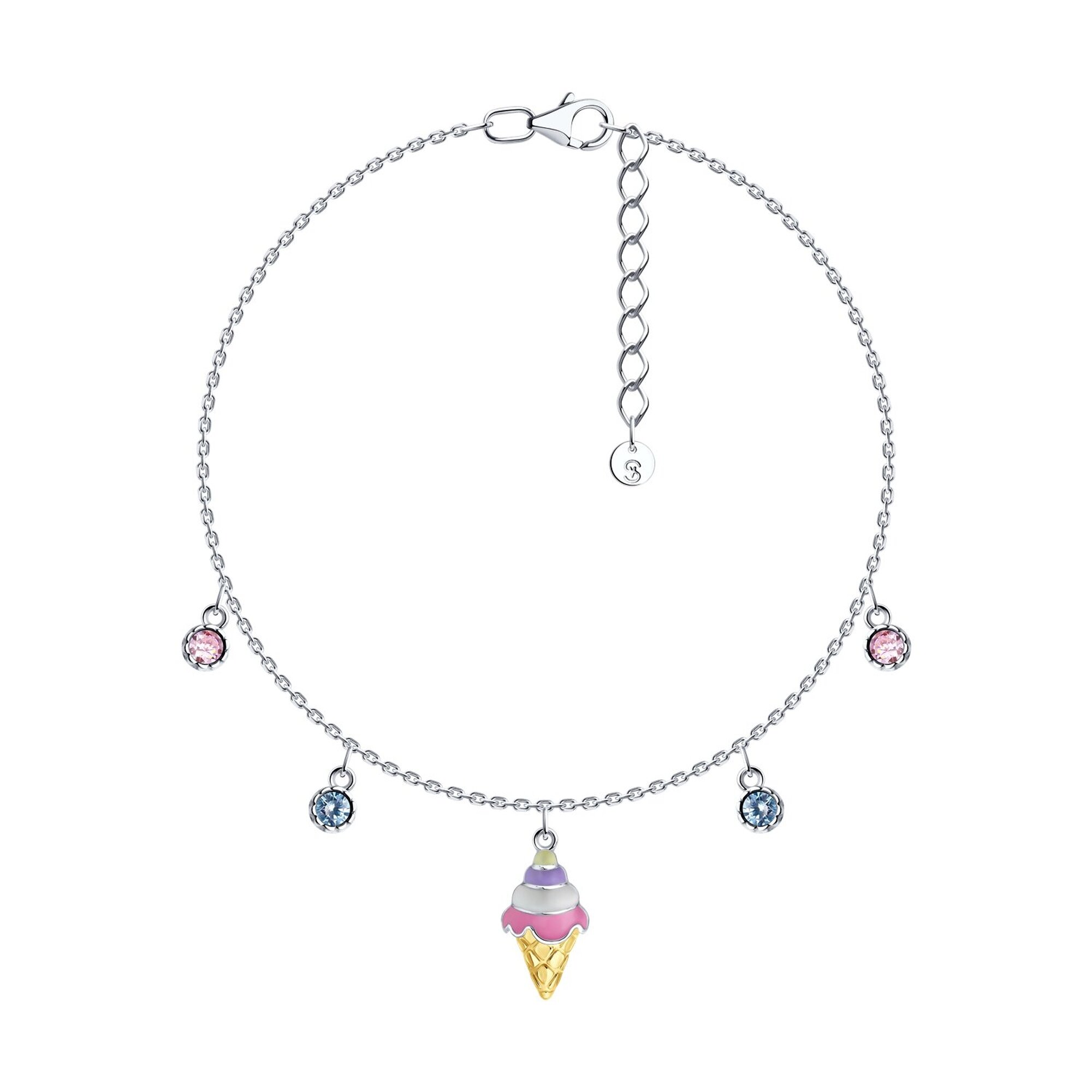 Браслет, серебро, 925 проба, родирование, фианит, эмаль