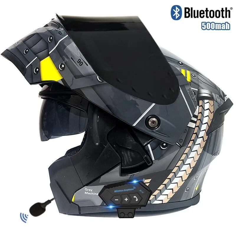 Мотошлем модулярный черный матовый размер M с Bluetooth и съемной подкладкой