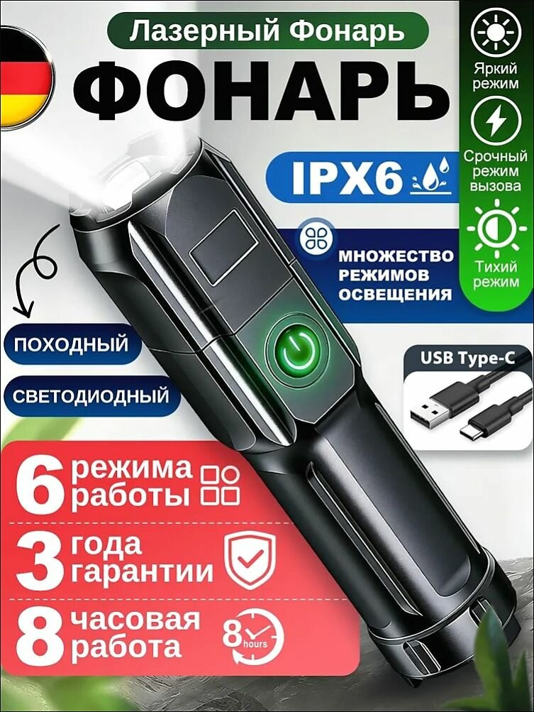 Портативный умный фонарик с ярким светом и цифровым дисплеем