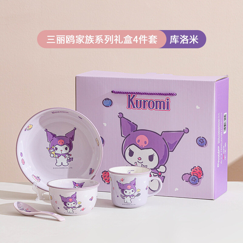 Набор посуды для одного человека Sanrio, детская посуда, керамическая миска, тарелка, ложка, чашка, набор в подарочной коробке для детей, новая оптовая посуда