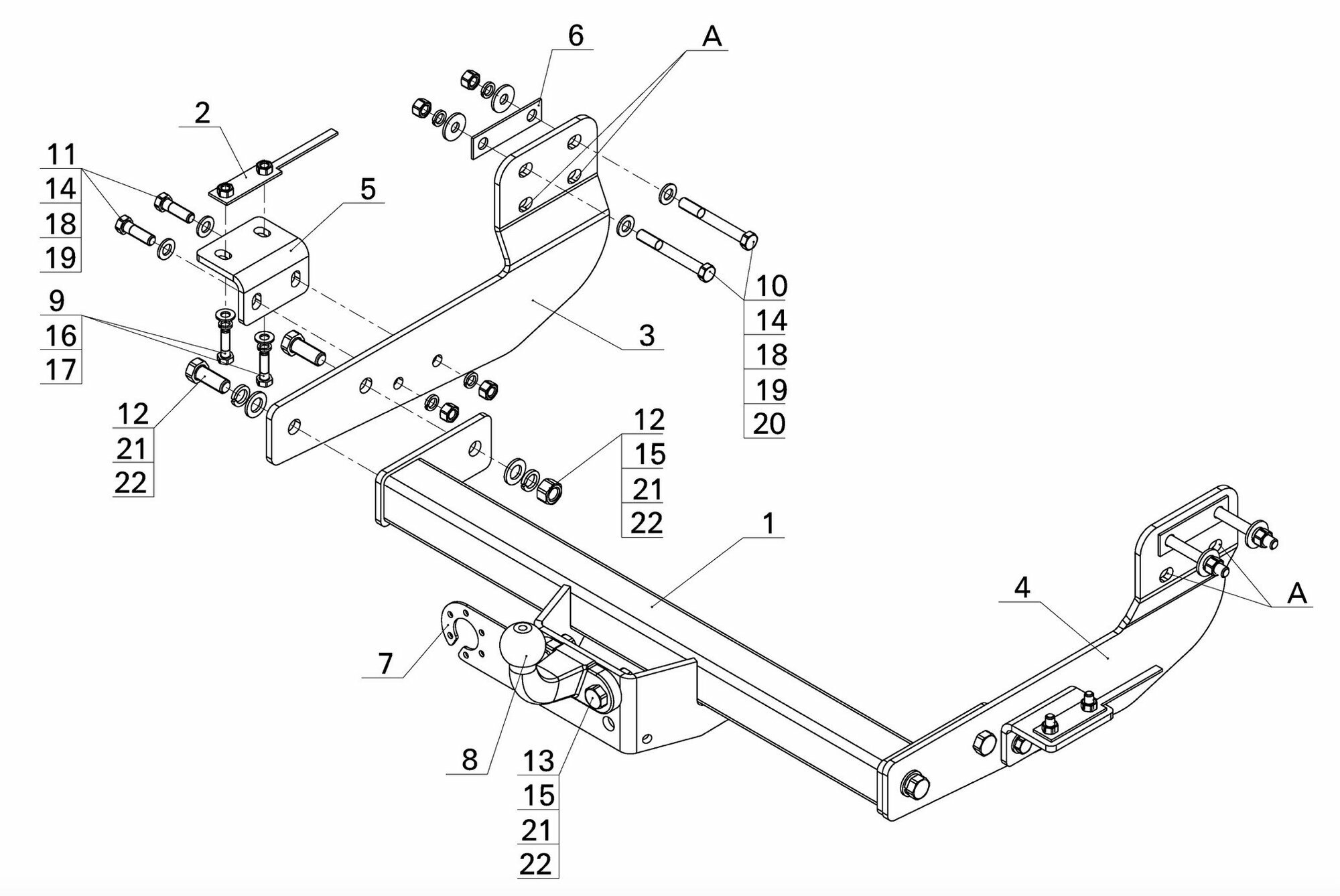 Фаркоп для Ford Transit фургон 2014- Тип шара: F. Нагрузки: 2500/120 кг, FD 32