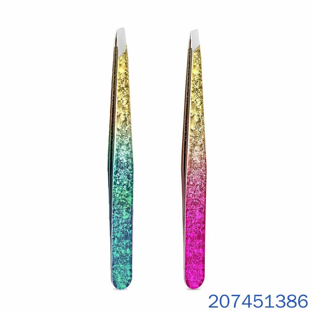 Прецизионные пинцеты для бровей из нержавеющей стали, Инструмент для удаления вросших волос Пинцет для бровей и ресниц 2 куска (1 шт. темно-розовый + 1 шт. синий)