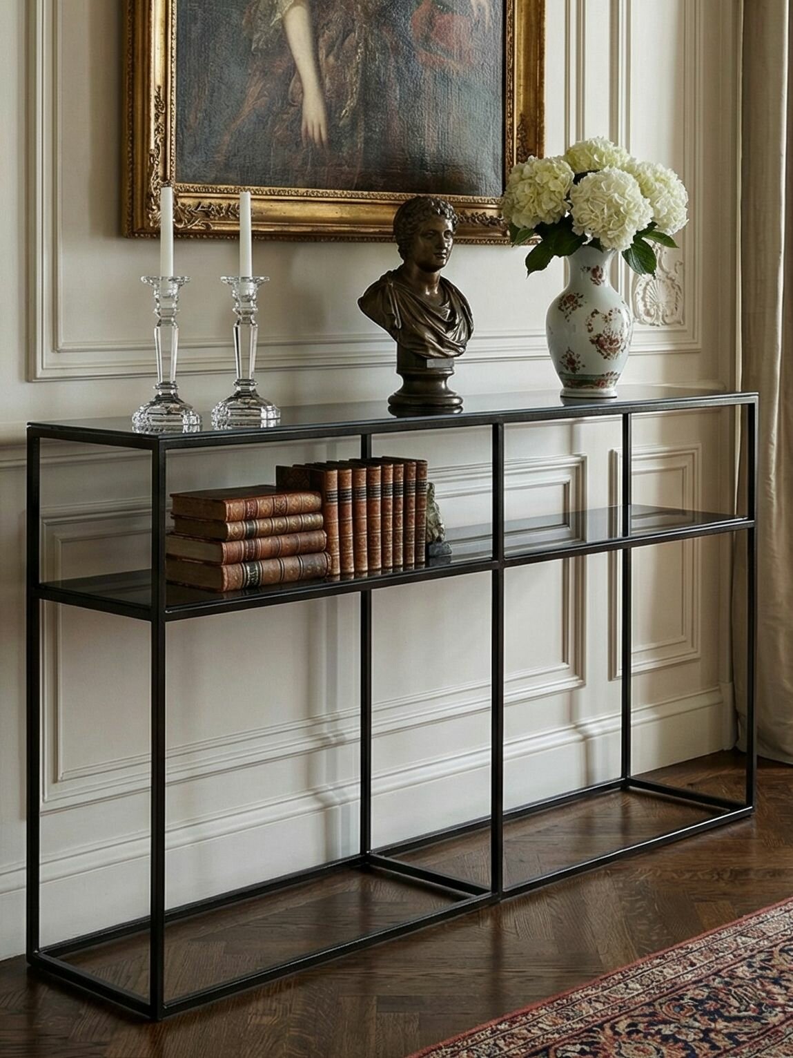 Консольный столик карлсбад , туалетный столик 1400х875х280мм (черный/стекло серое графит)