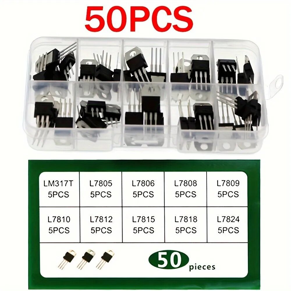 1x Набор 50 шт. стабилизаторов TO-220 LM317 L7805 L7806 L7808 L7809 L7810 L7812 L7815 L7818 L7824 Положительные, мощные, для блоков питания и ремонта