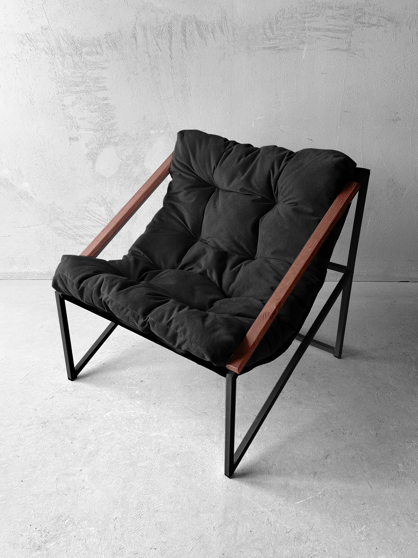 Кресло в стиле лофт Лофтовик Слэш ++ Черный Велюр