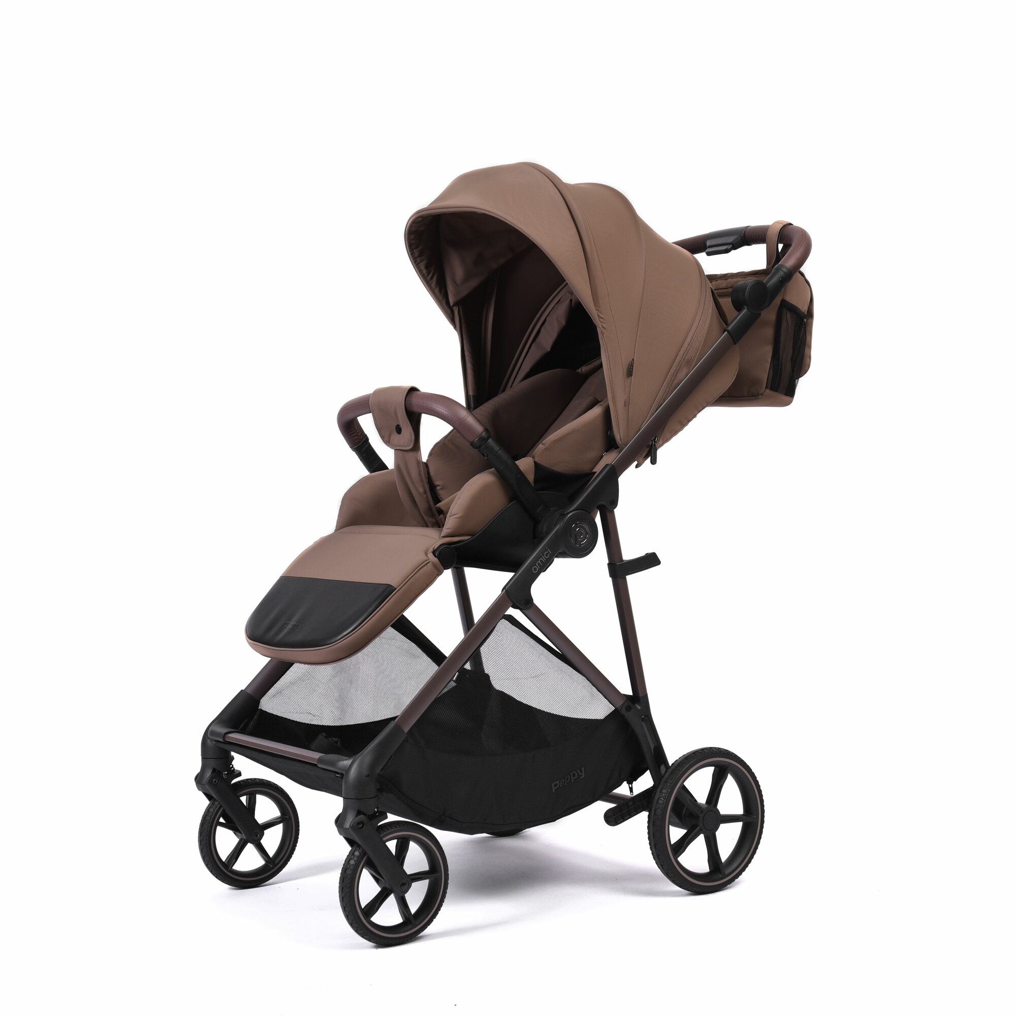 Коляска прогулочная с реверсивным блоком Peppy Amici ( Mocca ) рама Greige (рама серо-коричневая)